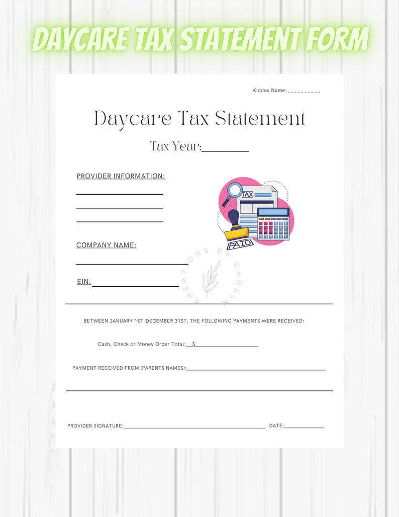 Printable | Daycare Tax Statement Form/end of Year Tax Form - Etsy