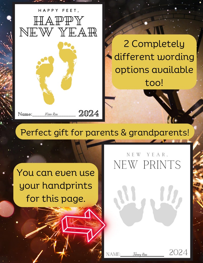Printable | New Years Footprint Template | Kid Handprint Crafts - Etsy