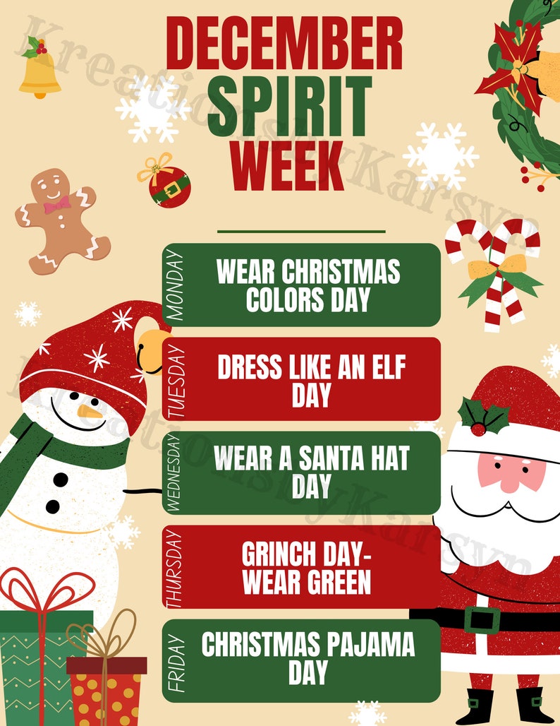 Printable | December Spirit Week Flyer - Etsy