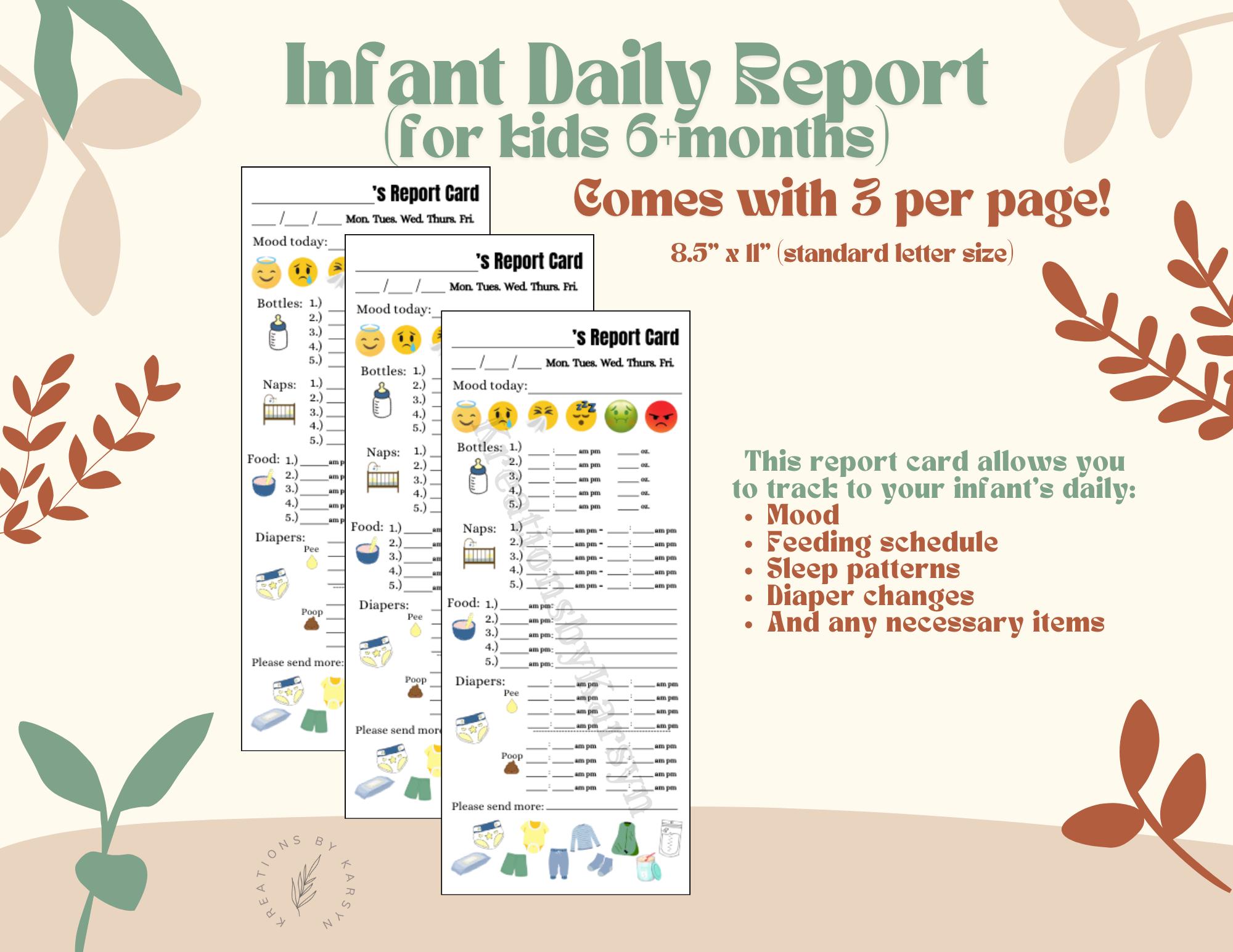 Printable | Daycare Infant 6+months Report Card | Daily Baby Log - Etsy