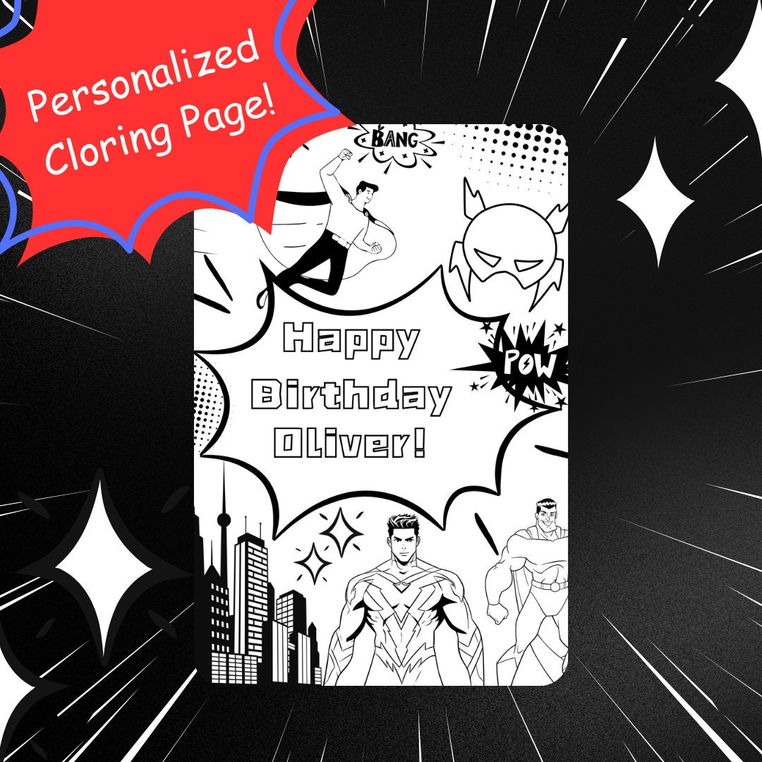 Editable Super Hero Personalized Birthday Coloring Page Template - Etsy
