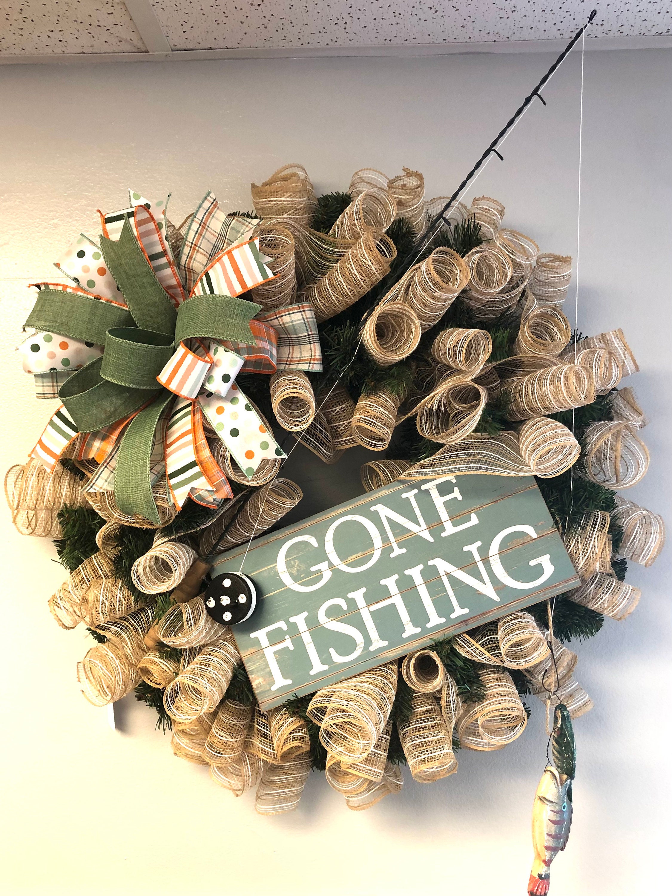 Father's Day Wreath, Fish Wreath, Gone Fishing Wreath, Country Wreath ...
