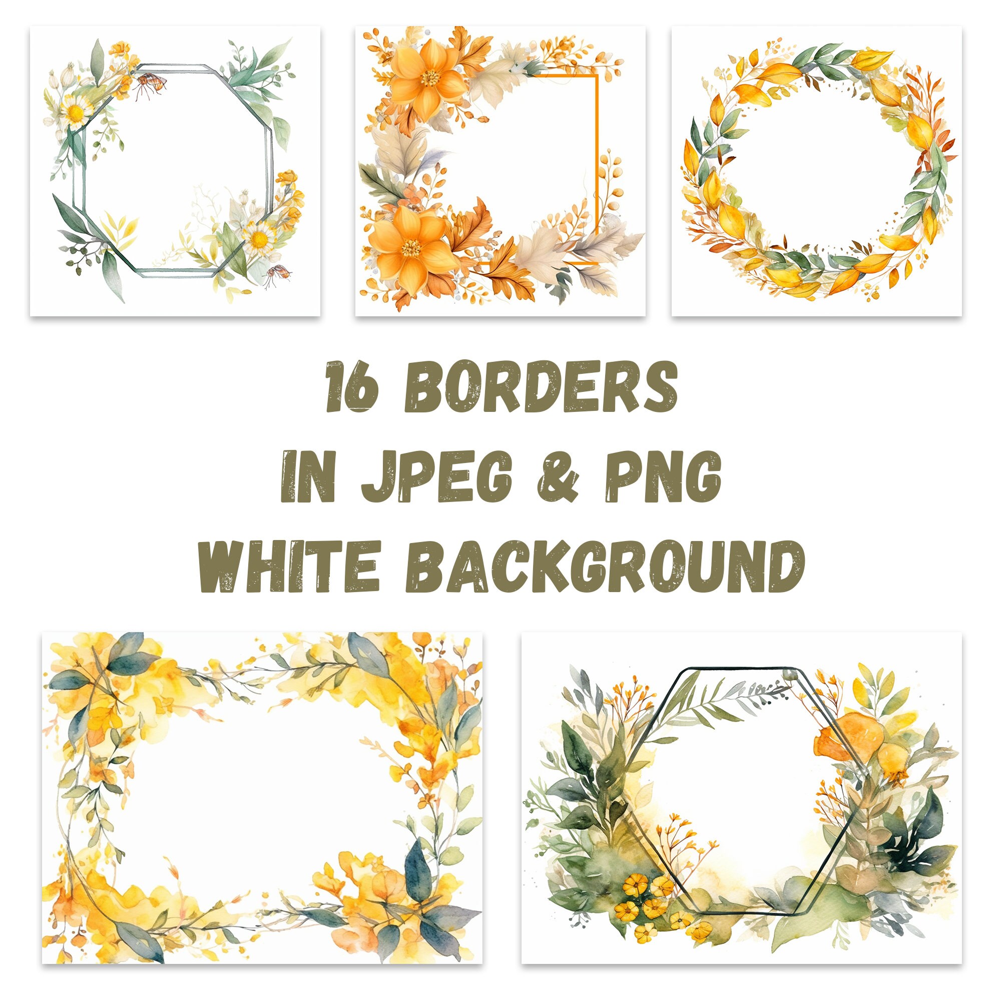 Clipart: 16 Floral Borders Watercolor Yellow - Etsy