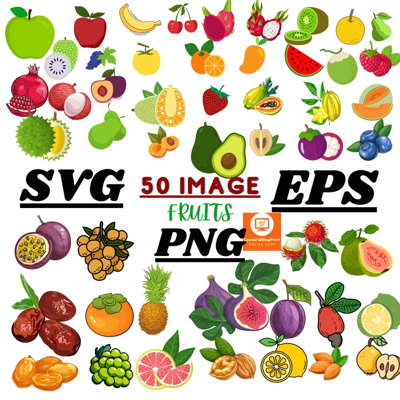 Fruit Clipart Art Set,png.svg.eps сlipart. Vector Fruits Graphic. Food ...