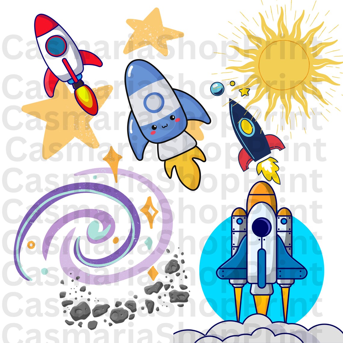 Outer Space Rockets PNG SVG Clipart Set,spaceship.planets Png/svg ...