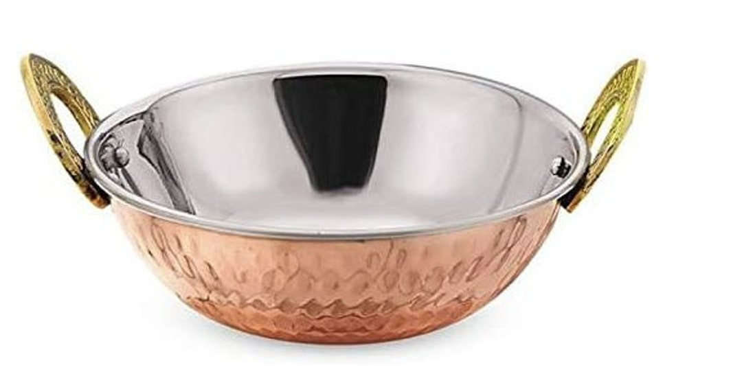 Antique Copper Steel Doublewall Karahi With Solid Brass Handle for Food ...