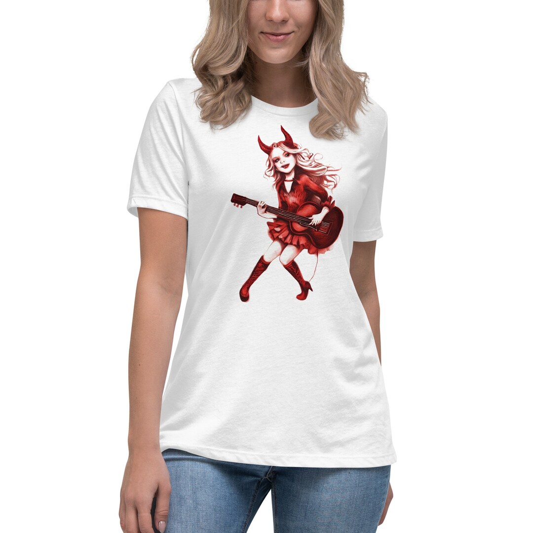Red She-devil Playing Guitar T-shirt - Etsy