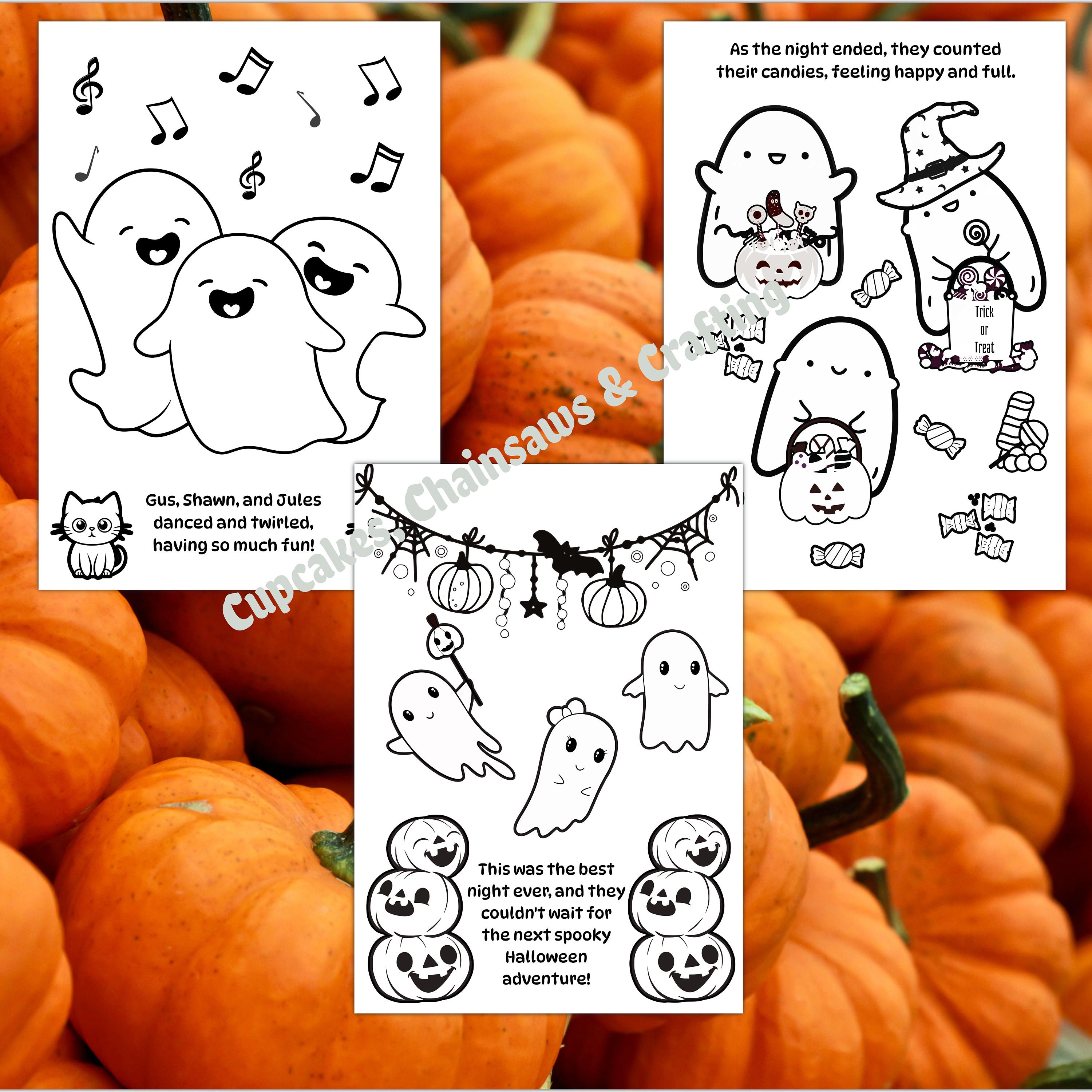 Fun, Non-scary, Cute Halloween Coloring Pages With Story for Children ...