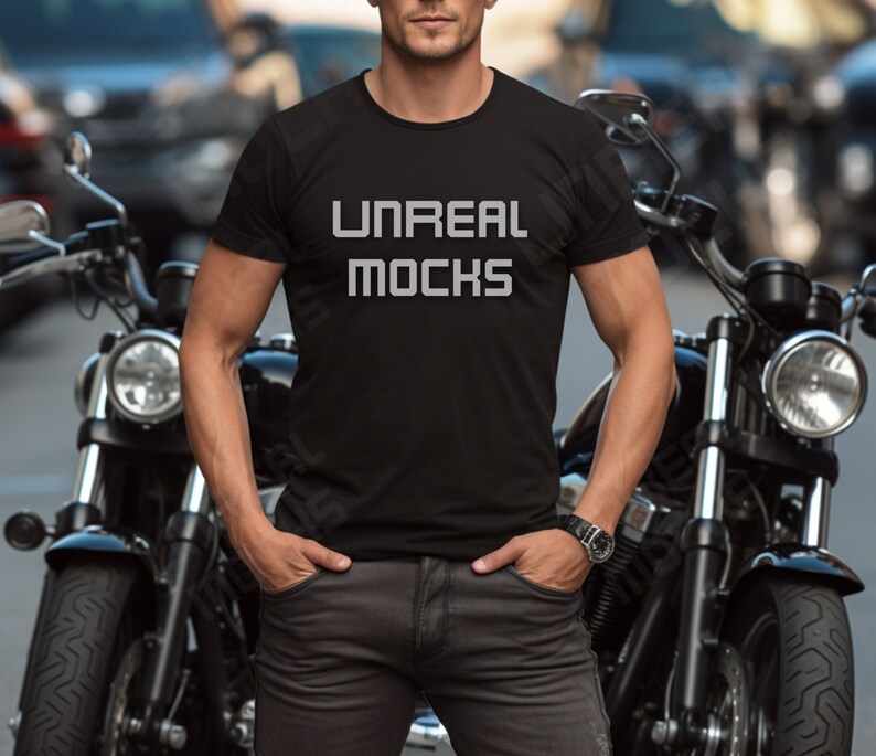 Male T-shirt Mockup, Model Mockup, Motorcycle, Black Tshirt Mock, Model ...
