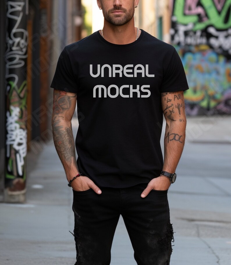 Male T-shirt Mockup, Model Mockup, Outdoors, Black Tshirt Mock, Model ...