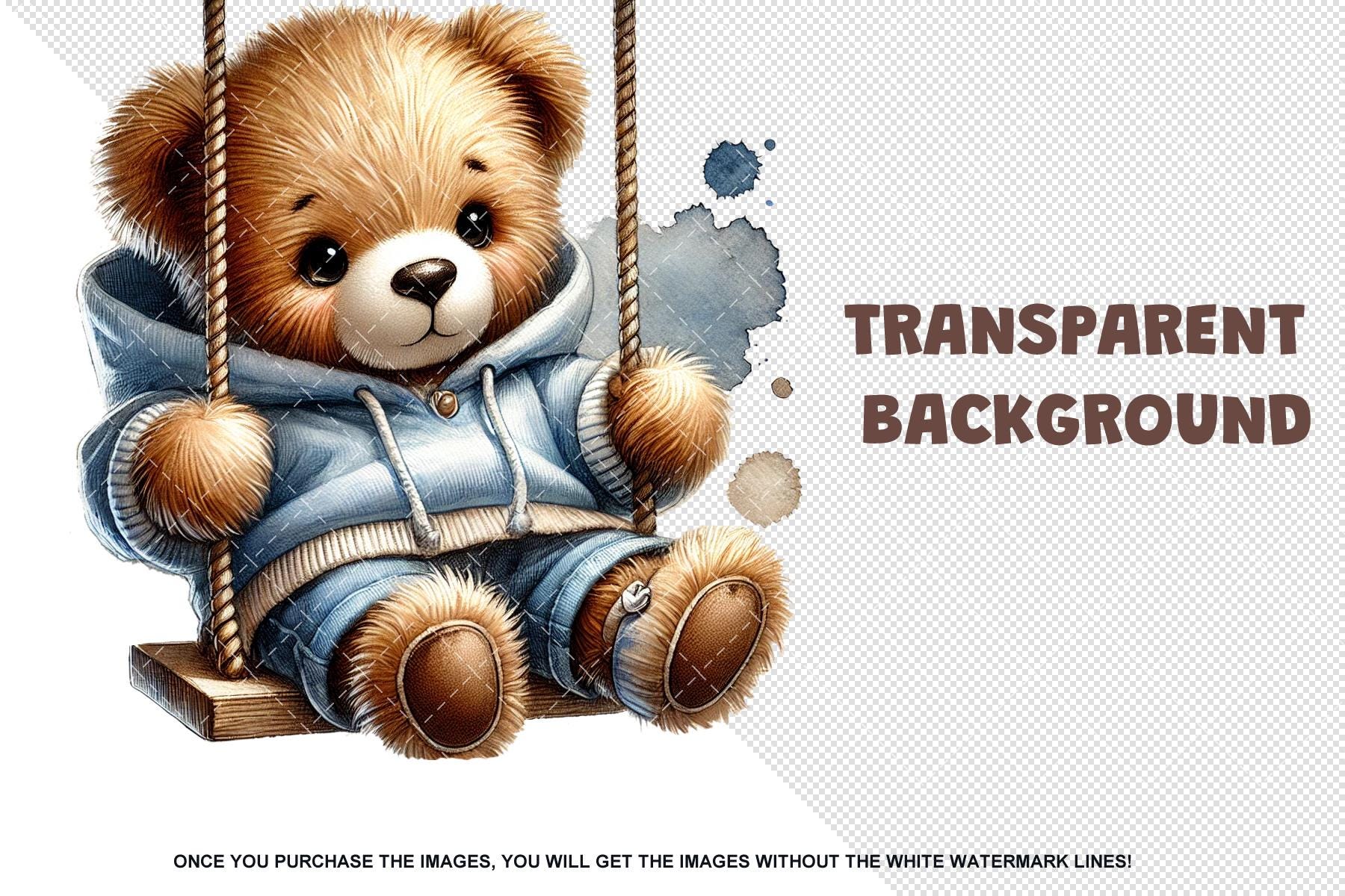 114 Cute Teddy Bear Clip Arts Pack | Baby Shower Blue Watercolor Teddy ...