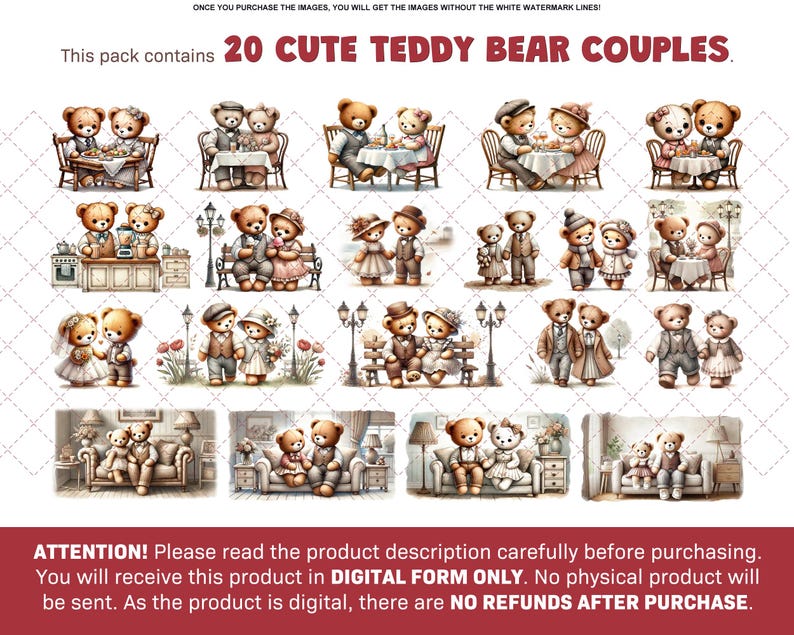 Teddy Bear Couples Clip Art: Valentine's Day, Wedding (digital Download ...