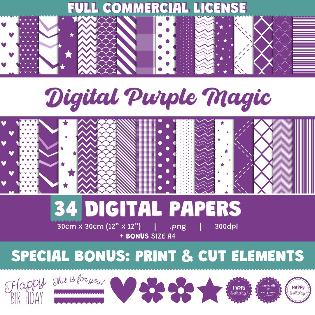 Purple Magic Digital Paper - 34 Purple & Violet Papers | 3600x3600px ...