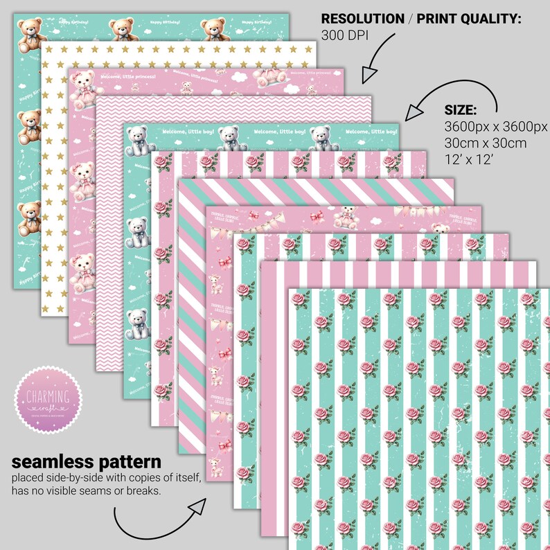 55 Gold, Mint, Pink Digital Paper + A4 Size | MEGA BUNDLE for Card ...