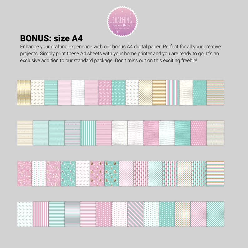 55 Gold, Mint, Pink Digital Paper + A4 Size | MEGA BUNDLE for Card ...