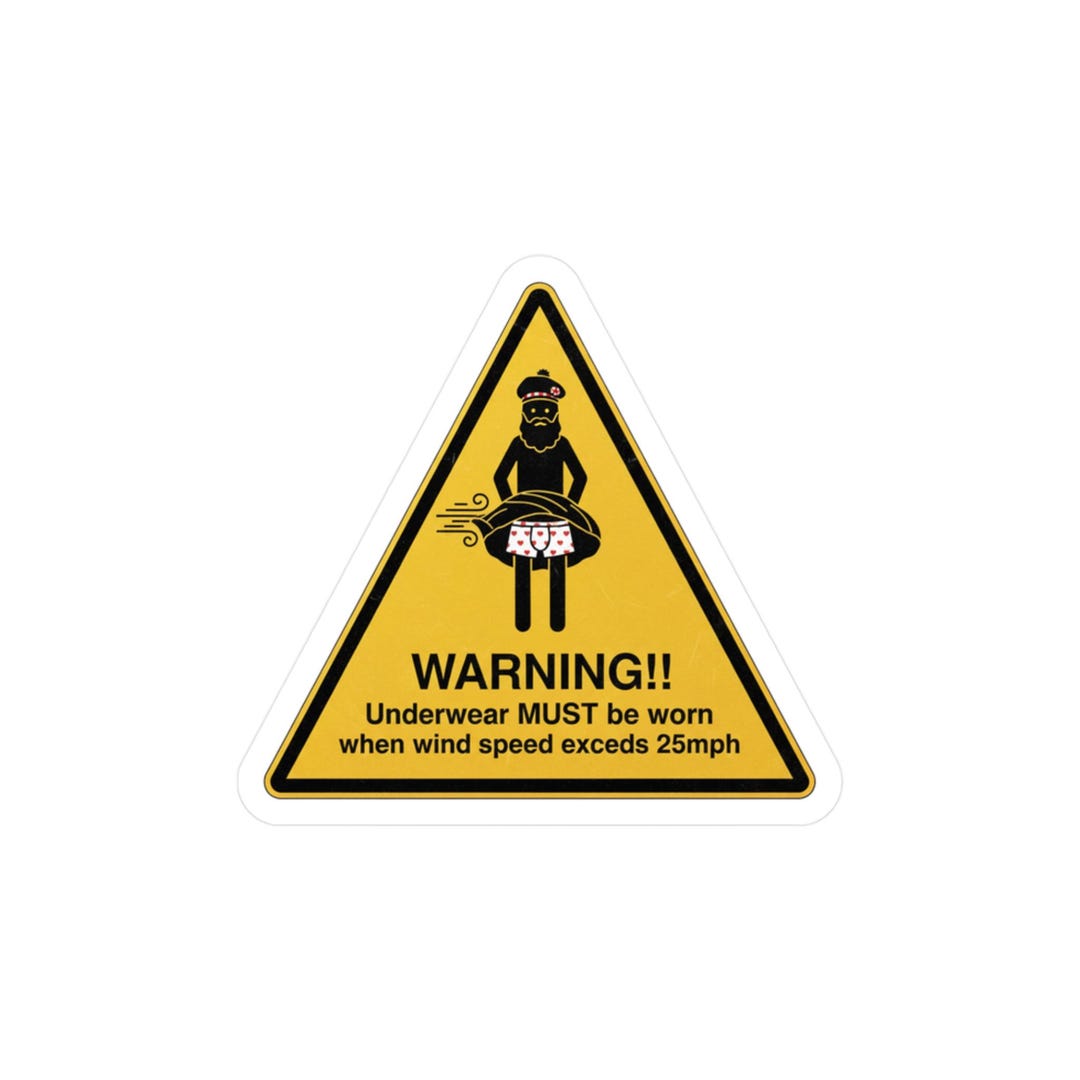 Wind Warning Funny Scot Kilt Triangle Sticker, Kiss-cut Vinyl Decal - Etsy
