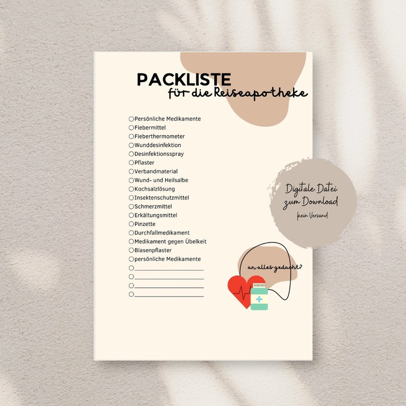 Packing List for the Travel Pharmacy Medicine Checklist - Etsy
