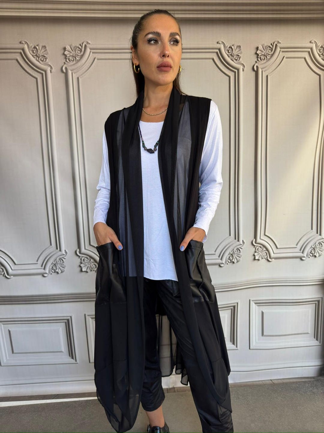 Long Vest for Women. Made of Lace and Faux Leather. - Etsy