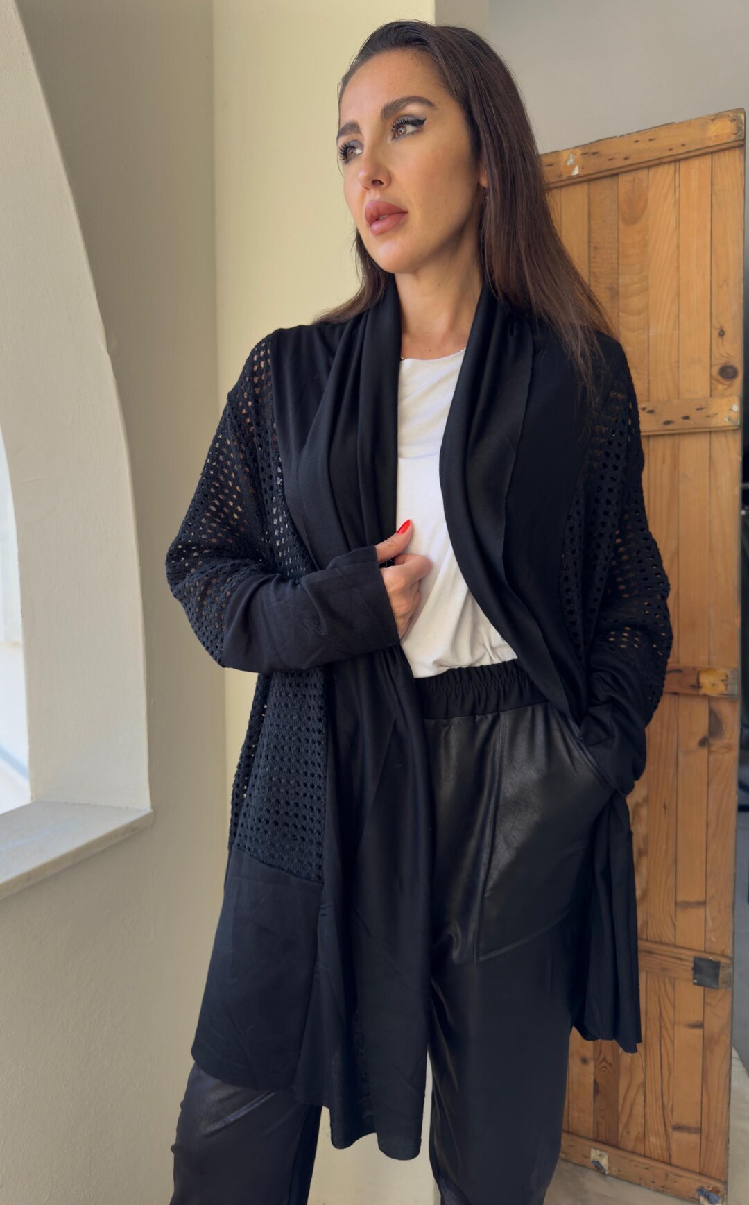 Combination of Fake Leather and Mesh Fabric. One Size for All. Lady in ...