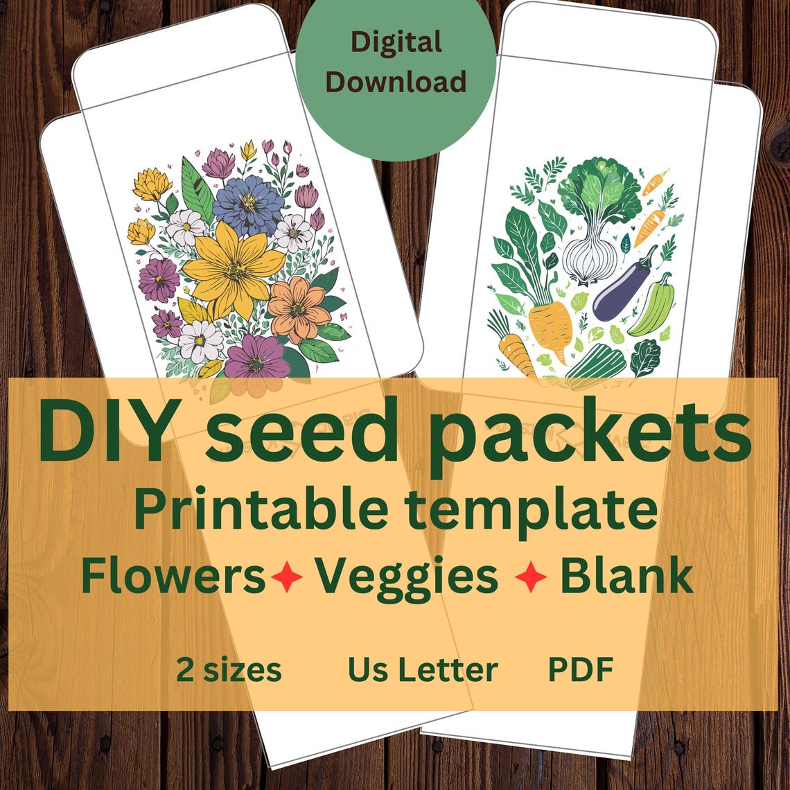 Printable Seed Packet Template for Flowers and Vegetables DIY Seeds Bag Template Printable Seed ...