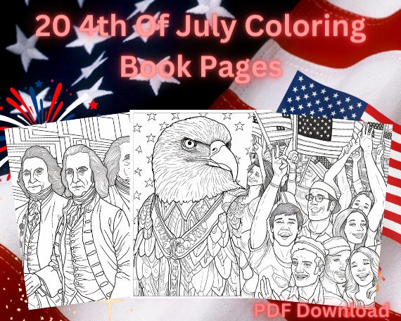 20 Pages 4th of July Coloring Book, 4th of July, Coloring Pages for ...