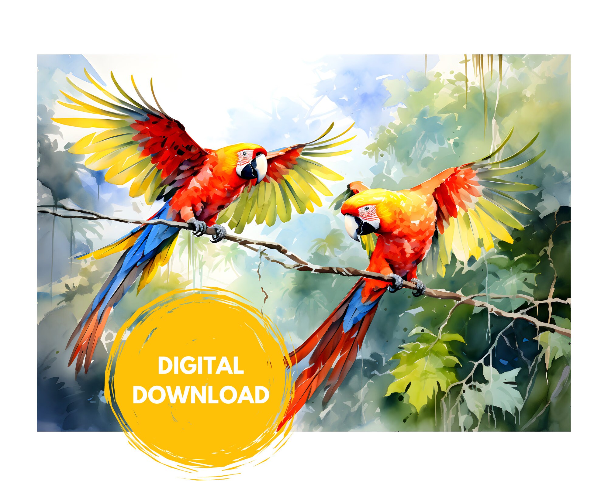Macaws Watercolor Painting, Digital Print Macaw Birds, Minimalist Art ...