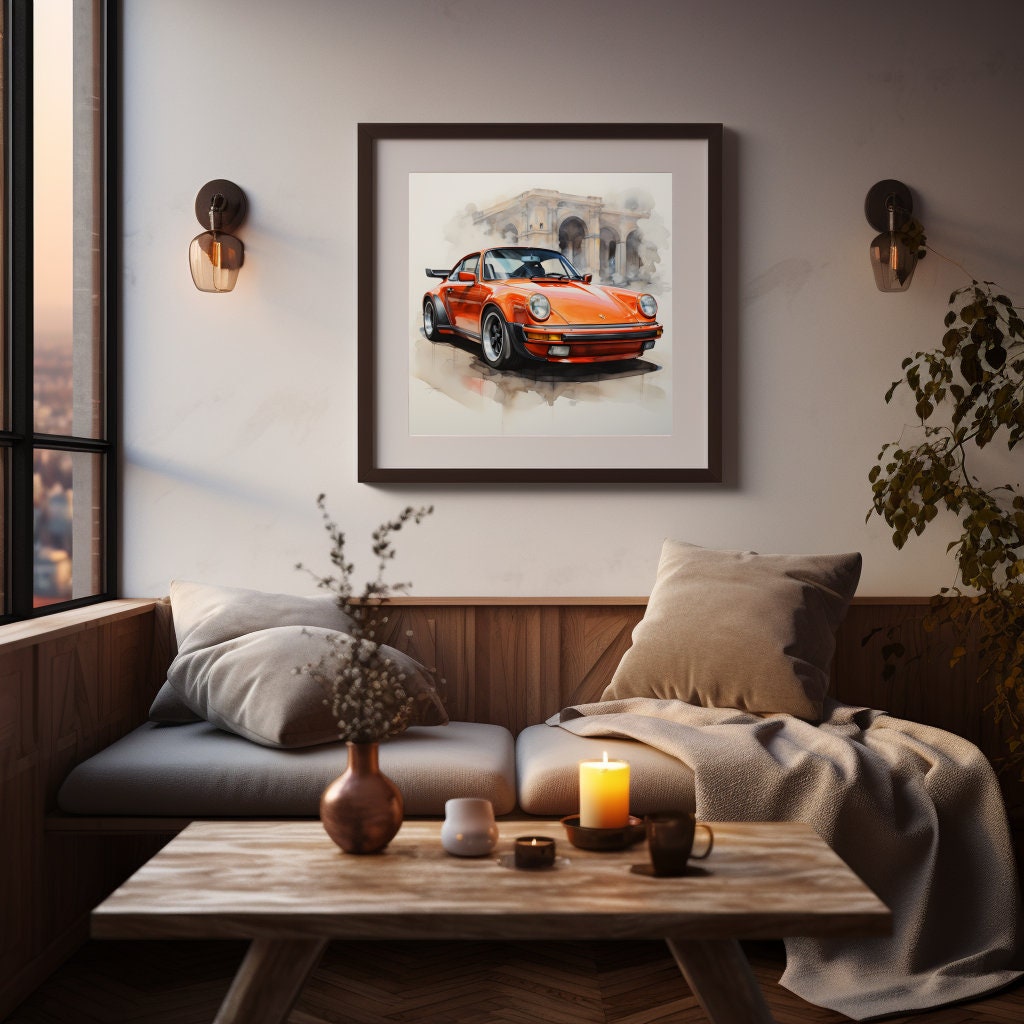 Watercolor Car Painting, Digital Car Print, Porsche 930 911 Turbo 1975 ...