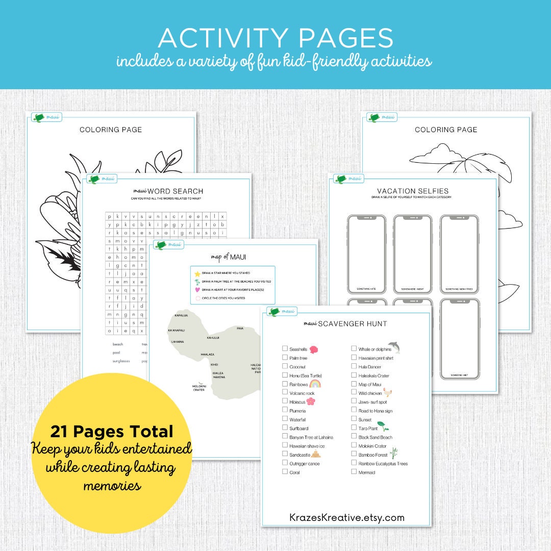 Maui Hawaii Travel Journal for Kids and Teens Vacation Diary Printable ...