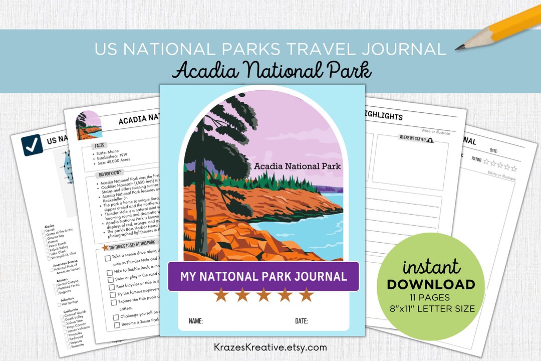 Acadia National Park Printable Travel Journal - Digital Download Kids ...