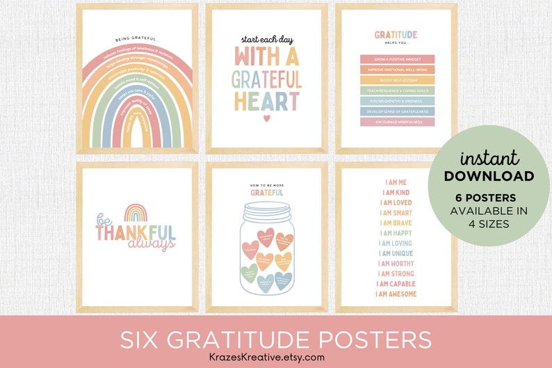 Gratitude Posters for Playroom Office Decor School Classroom - Etsy