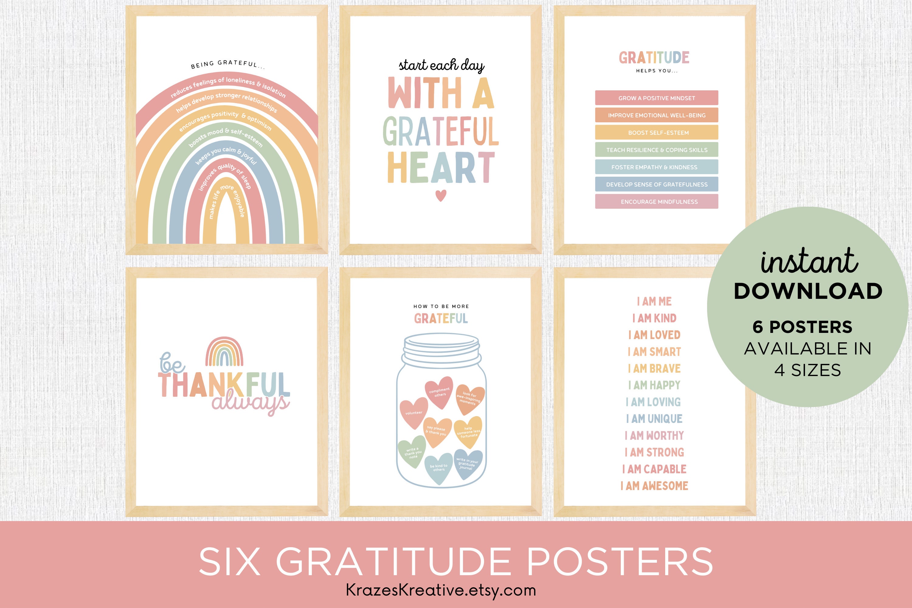 Gratitude Posters for Playroom Office Decor School Classroom Wall Art ...