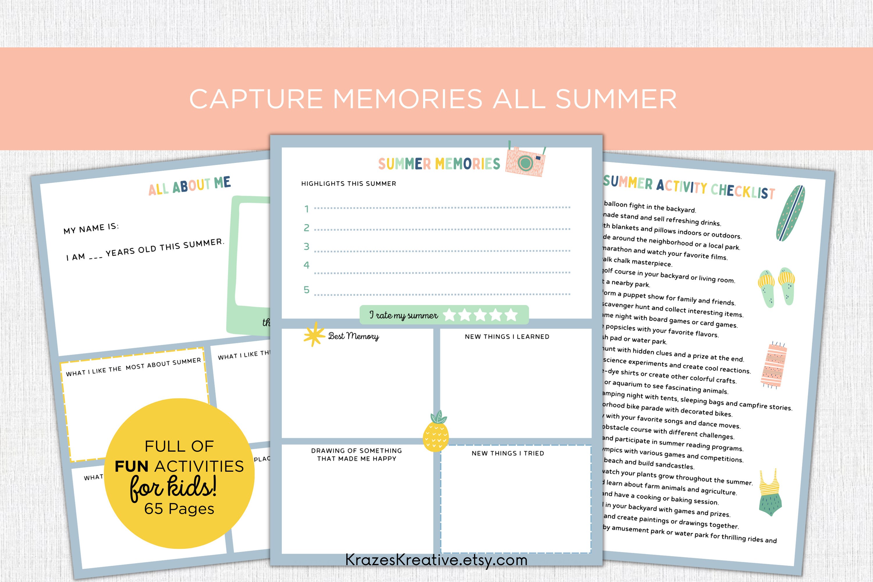 Summer Activity Journal for Kids Fun Kids Activities for Summer ...