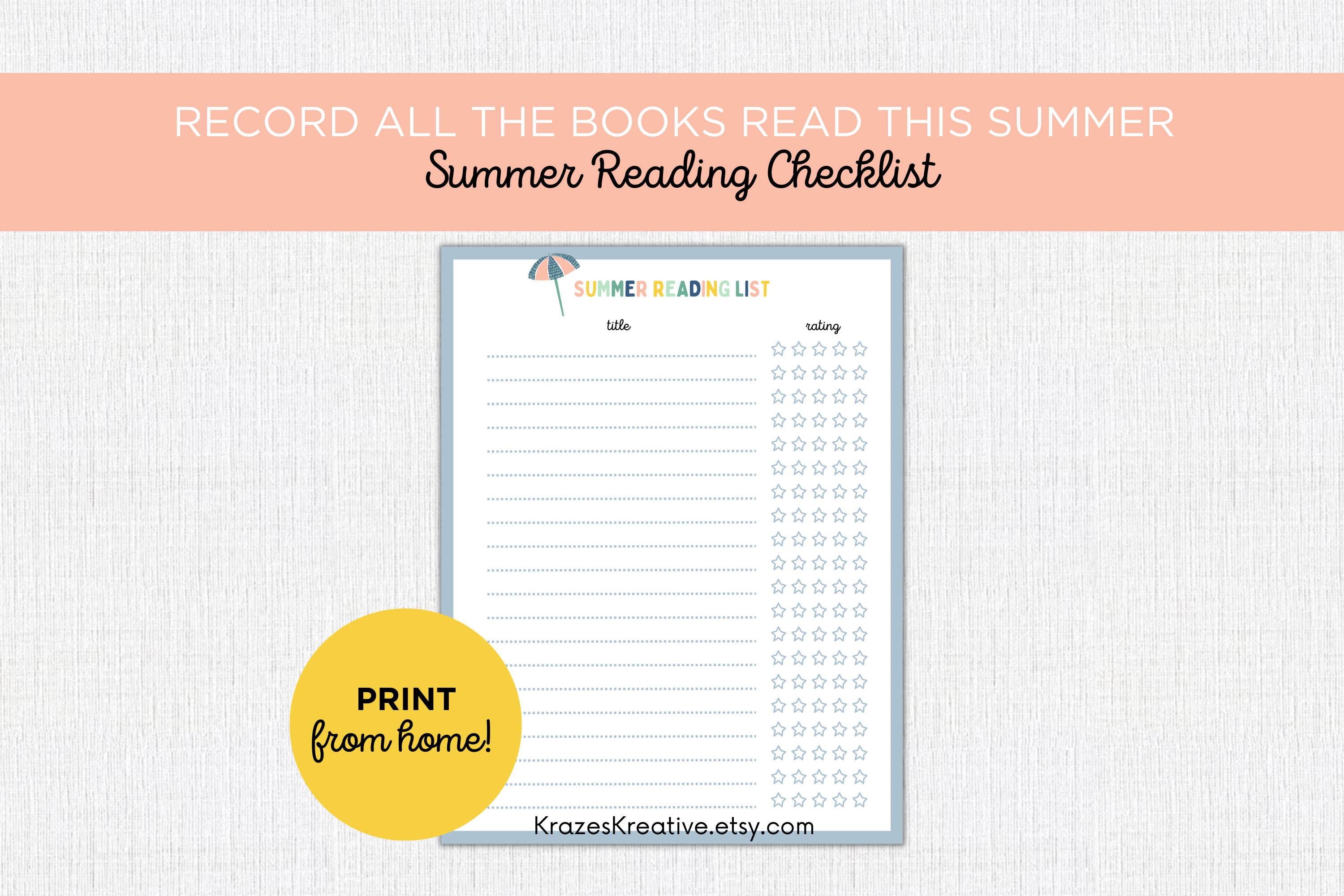 Kids Summer Reading Log Printable Summer Book Reading Challenge List ...