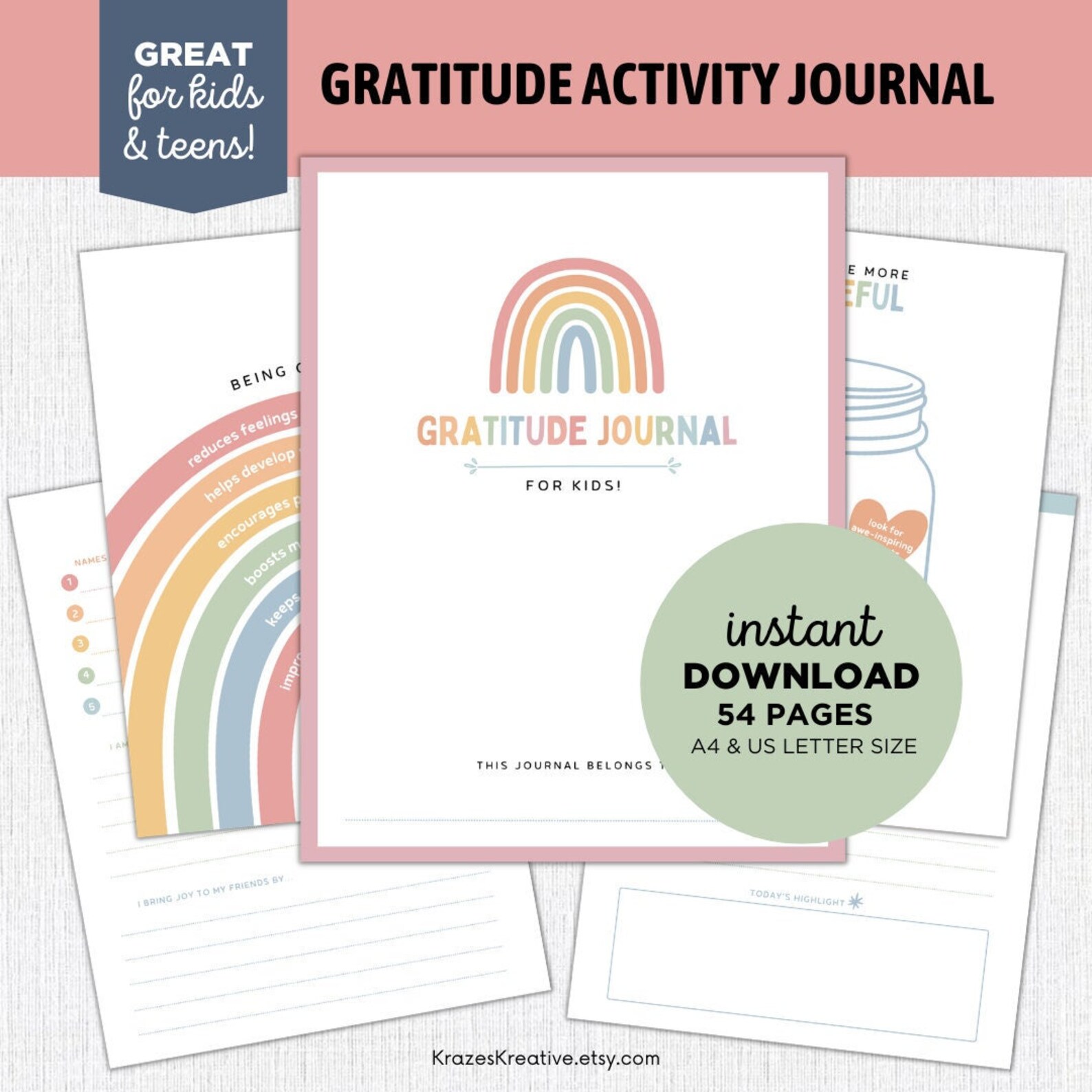 Gratitude Journal for Kids and Teens Mental Health Journal Printable ...