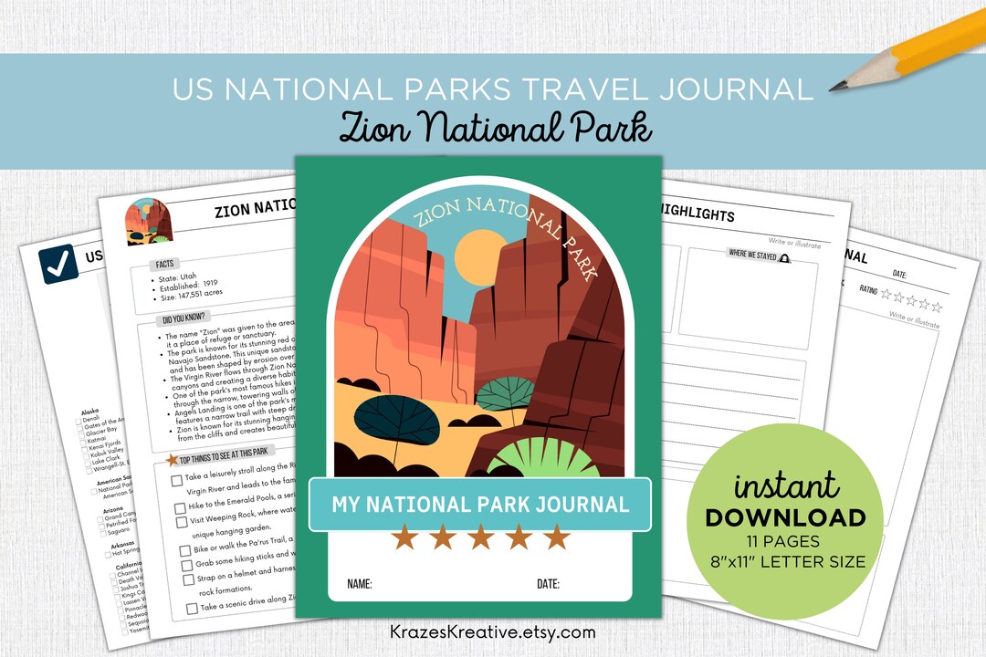Zion National Park Travel Journal Kids Vacation Activity Diary Nature ...