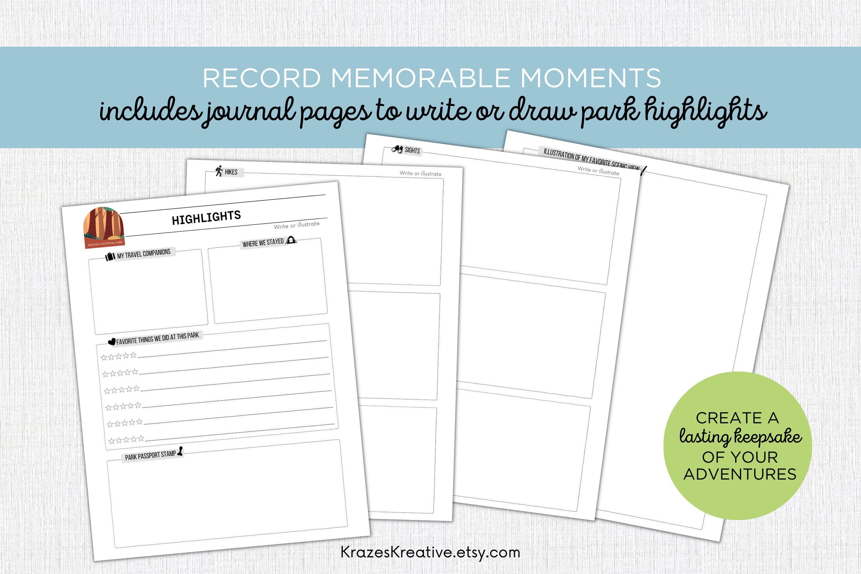 Acadia National Park Printable Travel Journal - Digital Download Kids ...