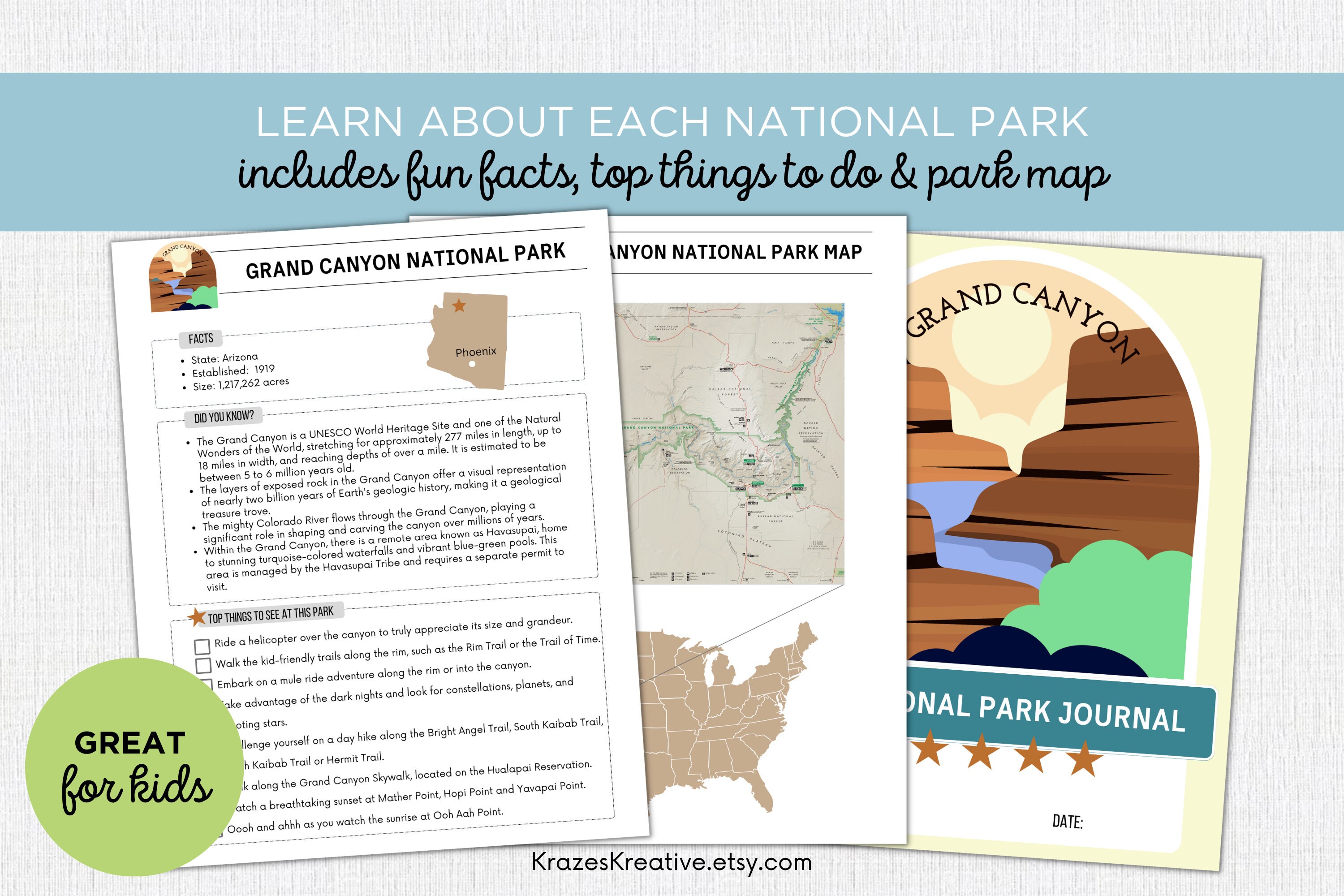 Grand Canyon National Park Travel Journal Kids Vacation Activity Diary ...