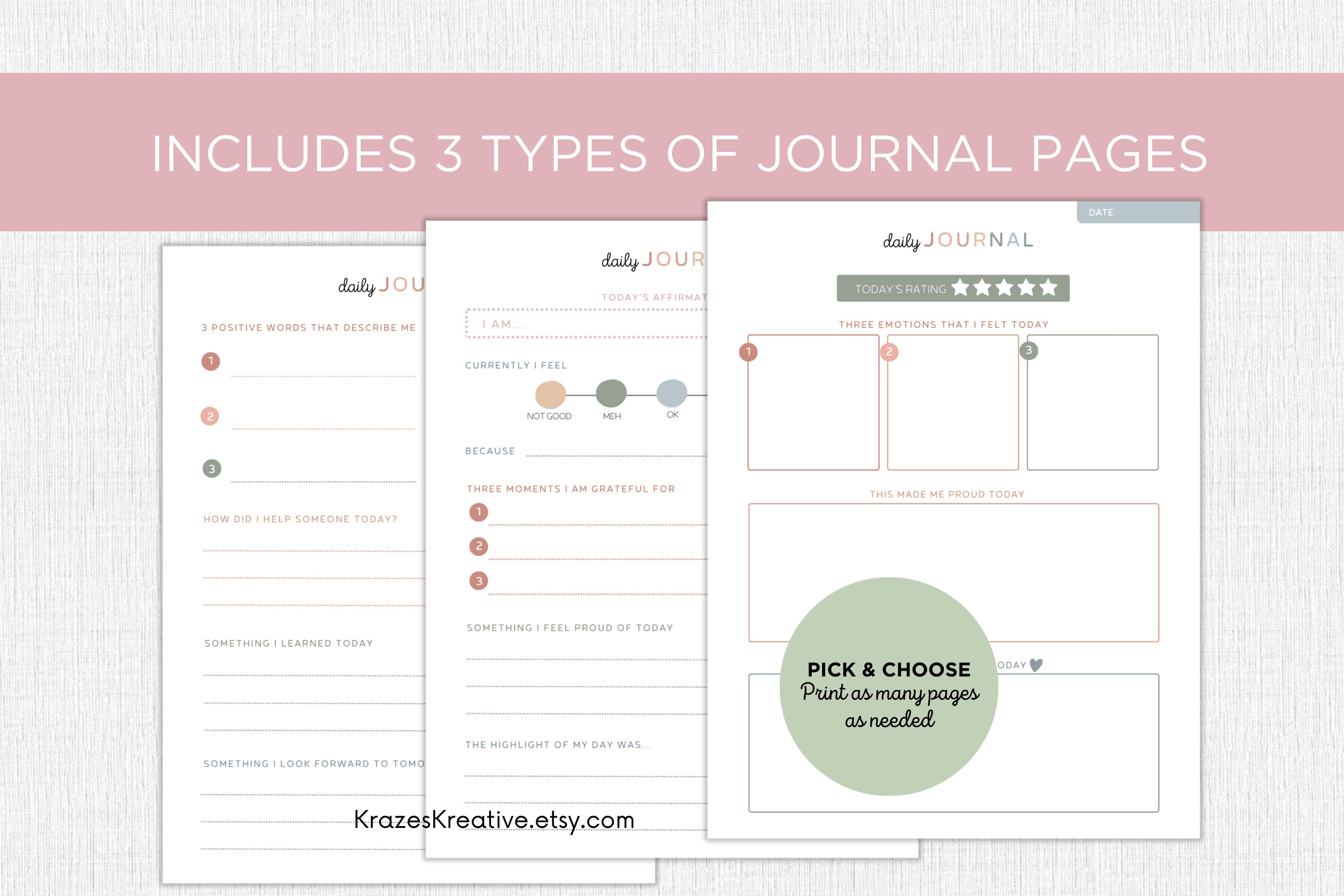 Daily Mindful Journal Printable Pages for Kids and Teens Mental ...