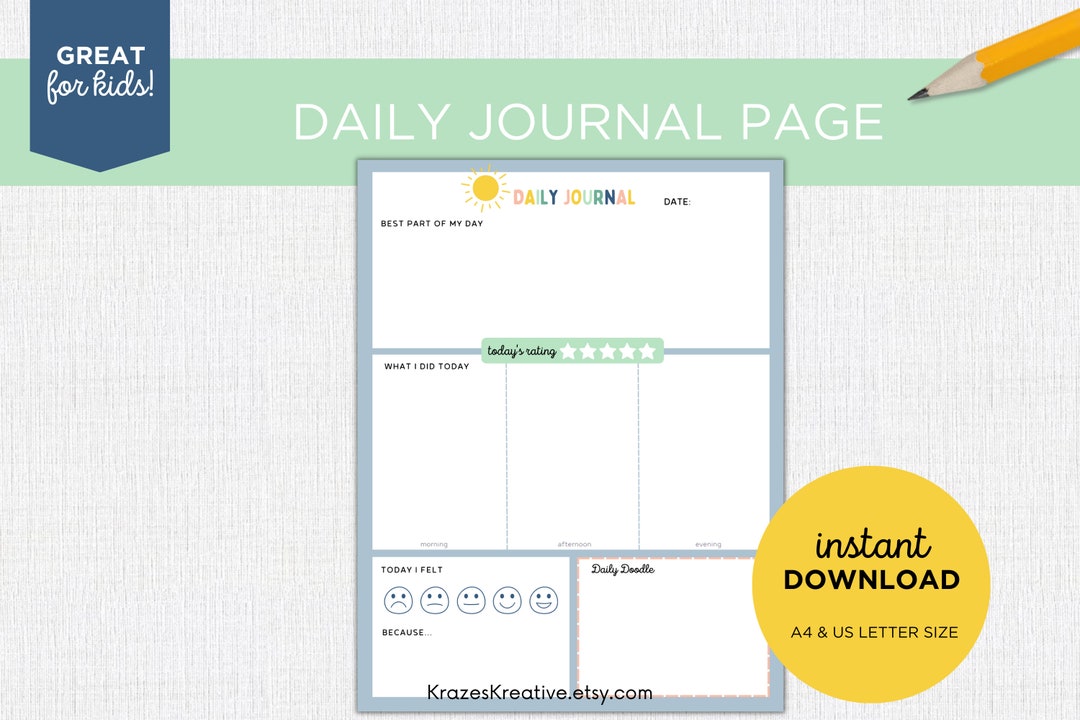 Daily Journal Page for Kids Diary Pages Write or Draw Printable Kids ...