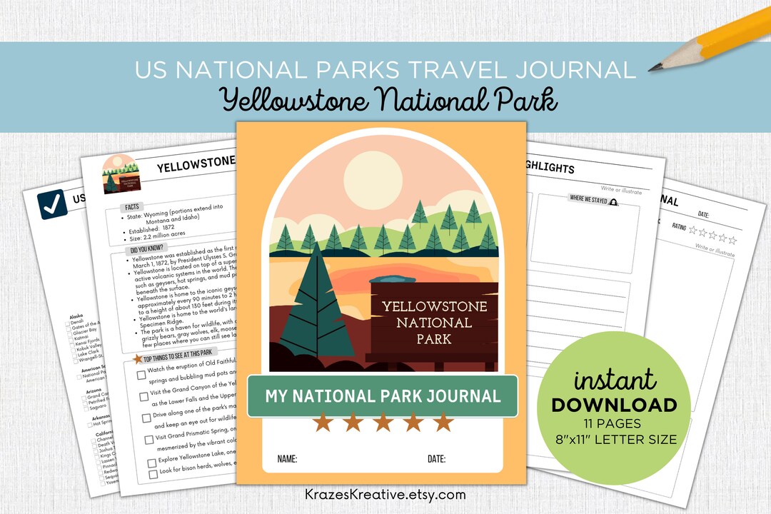 Yellowstone National Park Travel Journal Kids Vacation Activity Diary ...