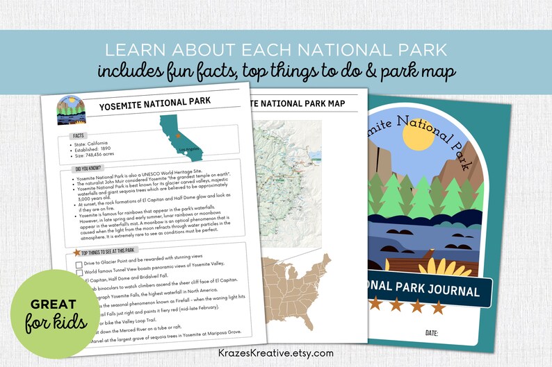 Yosemite National Park Travel Journal Kids Vacation Activity Diary ...