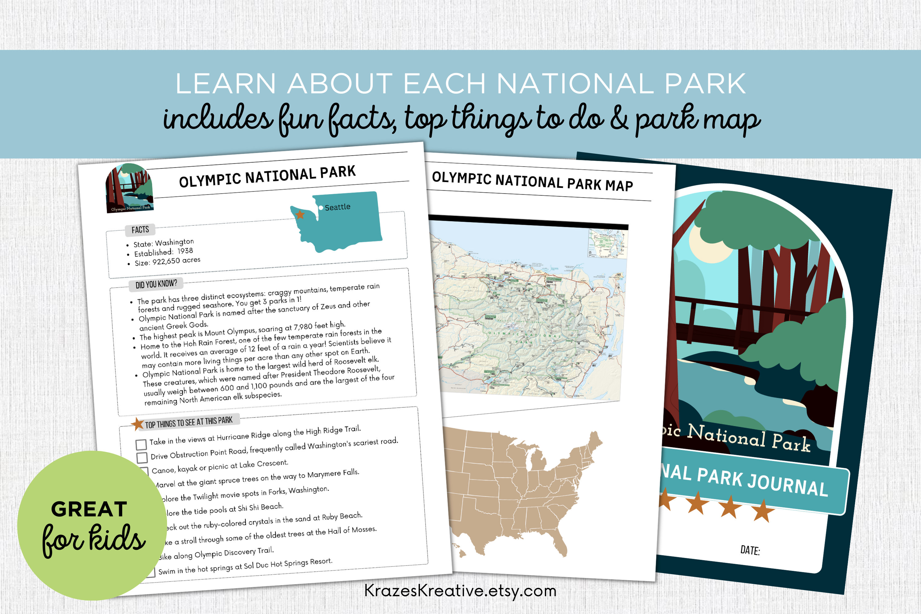 Olympic National Park Travel Journal Kids Vacation Activity Diary ...