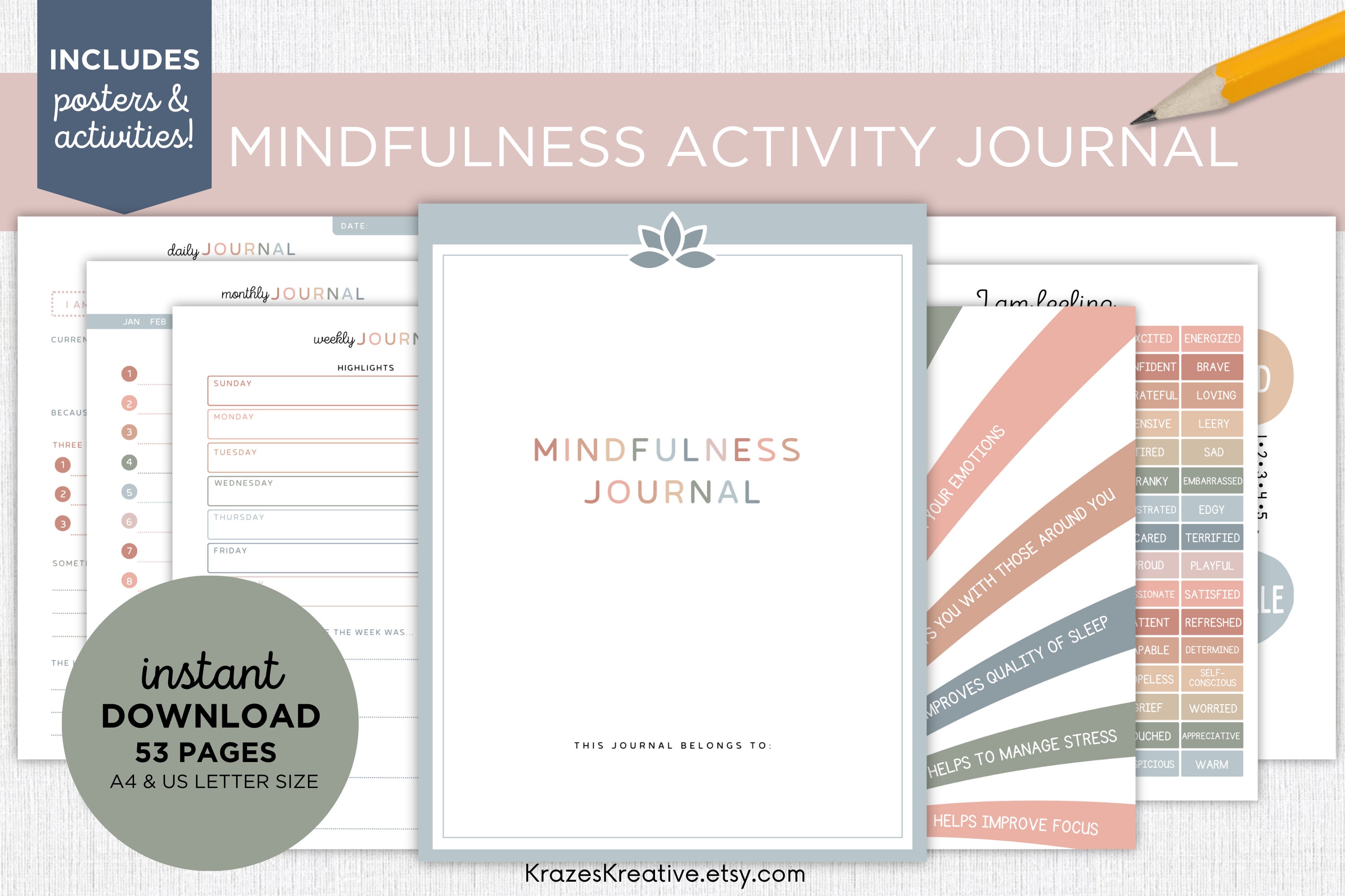 Mindfulness Journal for Kids and Teens Mental Health Journal Printable ...