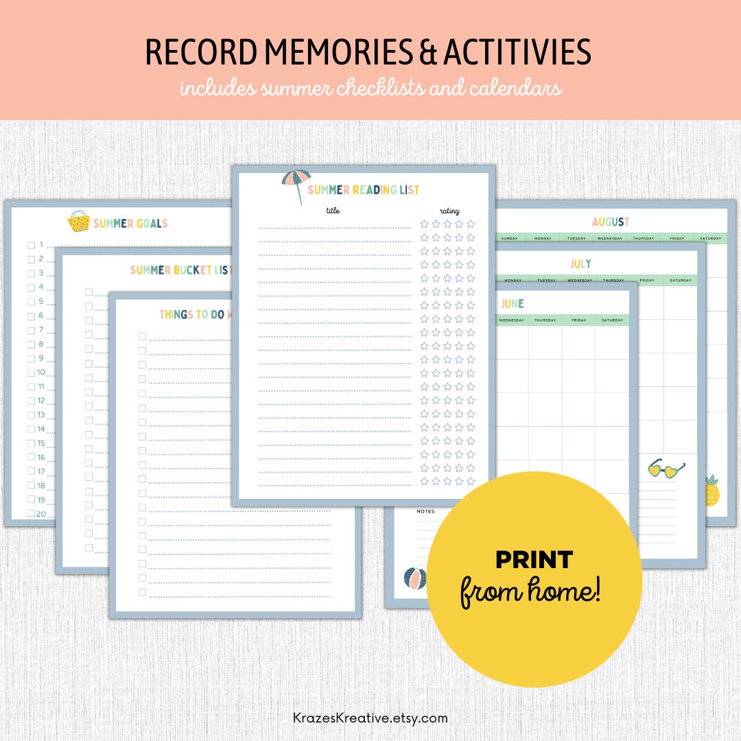 Summer Activity Journal for Kids Fun Kids Activities for Summer ...