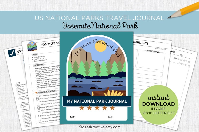 Yosemite National Park Travel Journal Kids Vacation Activity Diary ...