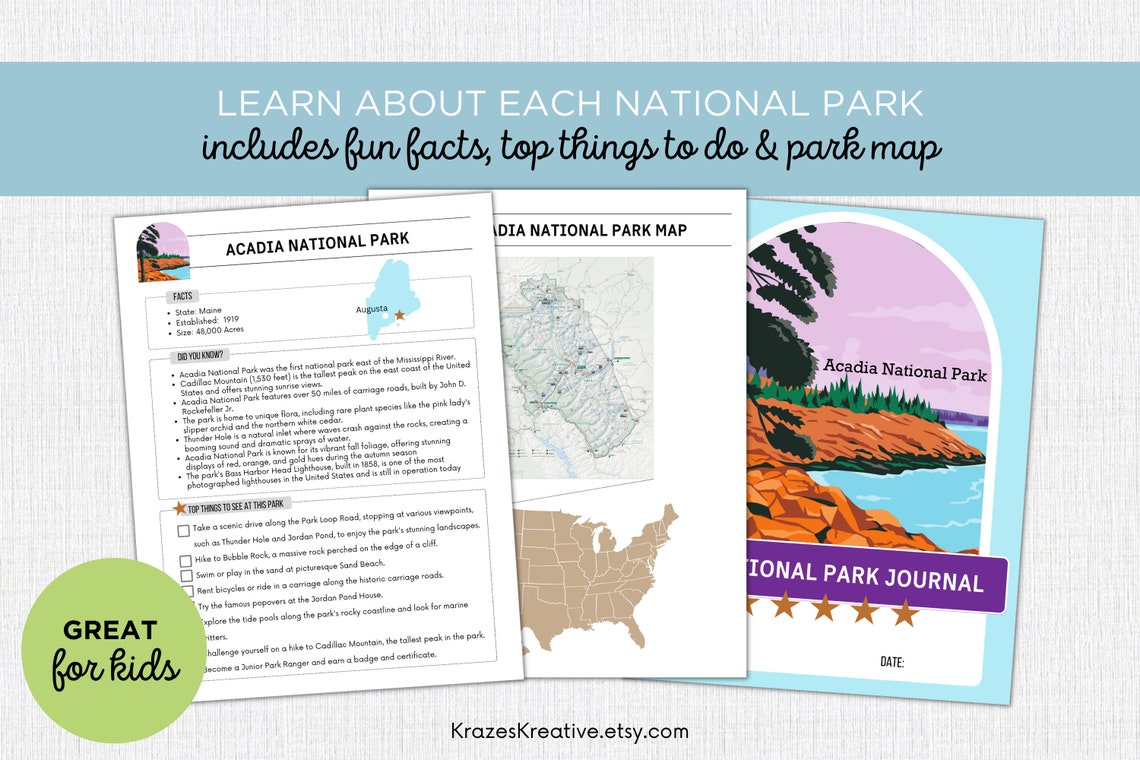 Acadia National Park Printable Travel Journal - Digital Download Kids ...