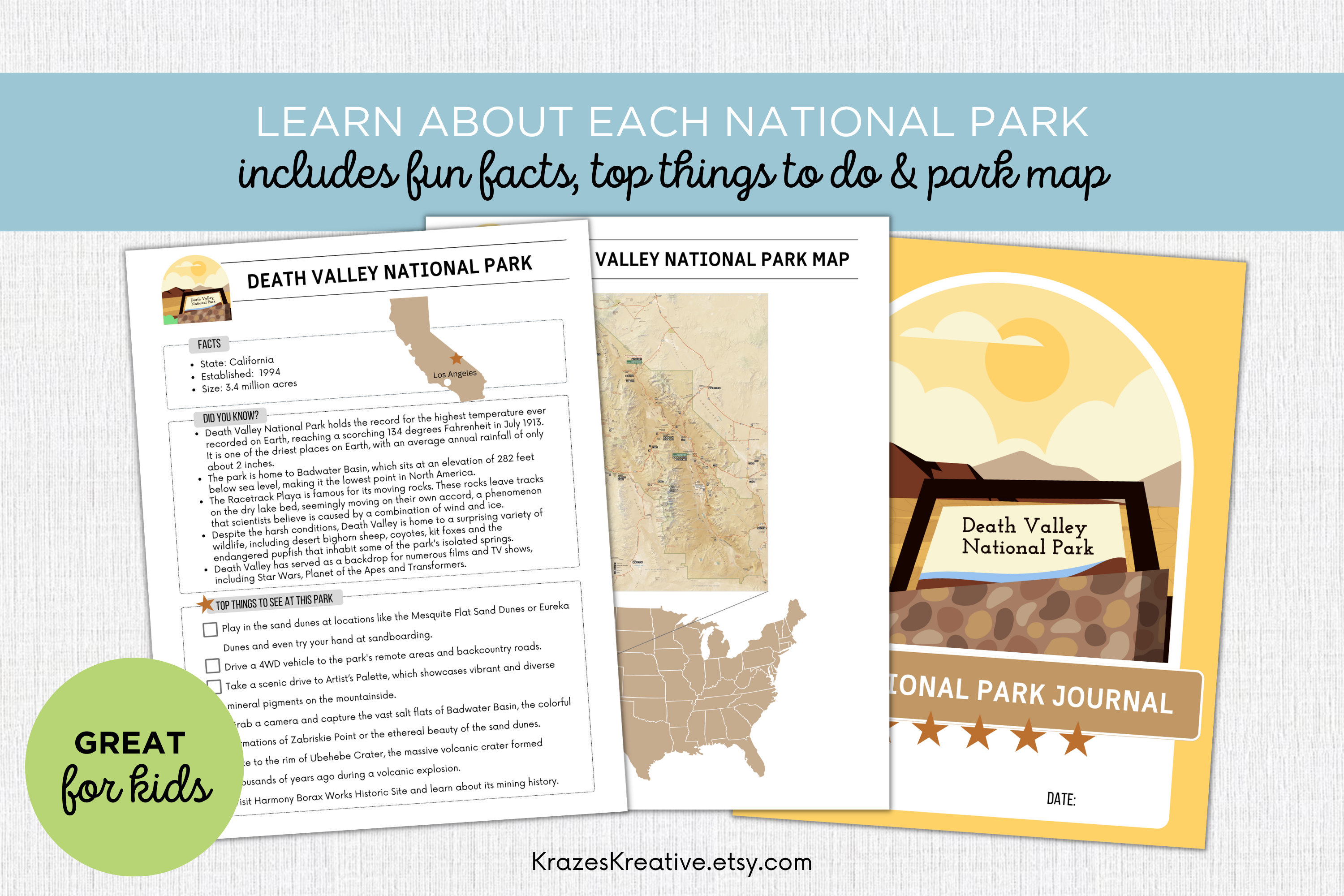 Death Valley National Park Printable Travel Journal Digital Download ...