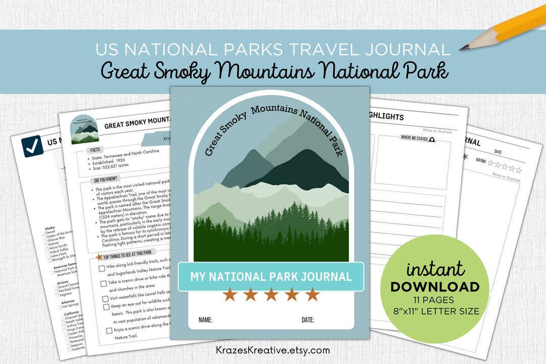 Great Smoky Mountains National Park Printable Travel Journal - Digital ...