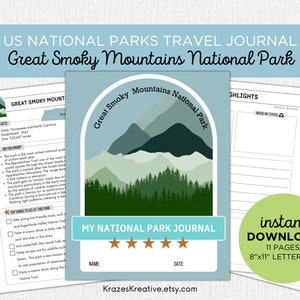 Great Smoky Mountains National Park Printable Travel Journal - Digital ...