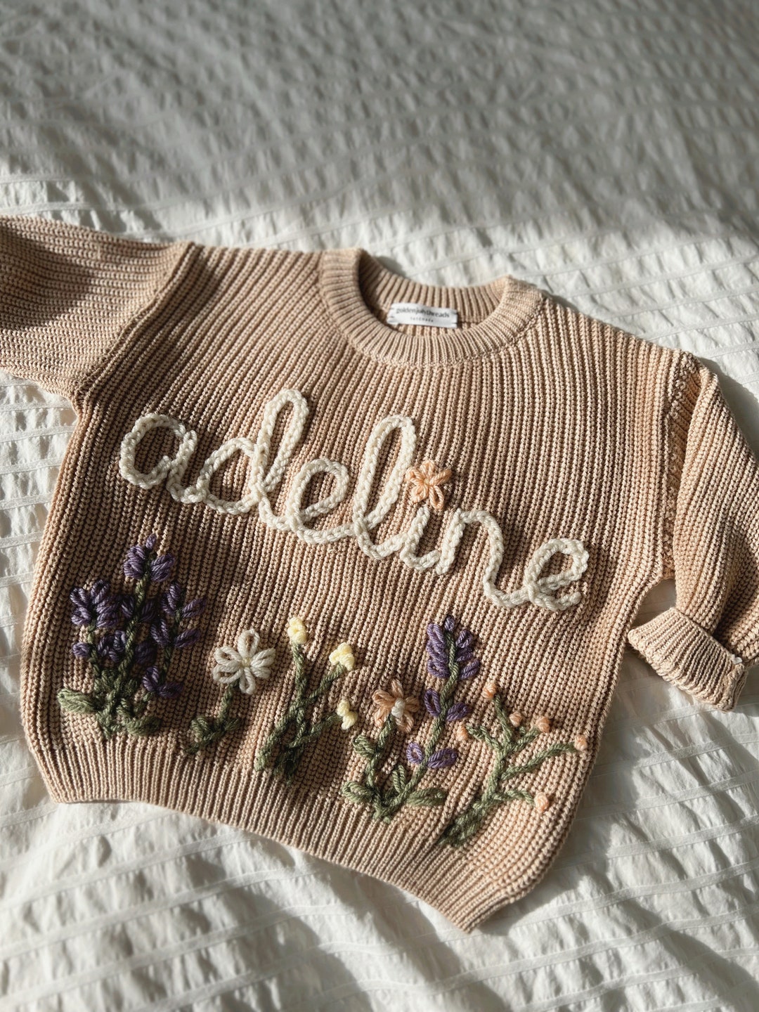Personalized Wildflower Baby Name Sweater | Floral Embroidered Baby ...
